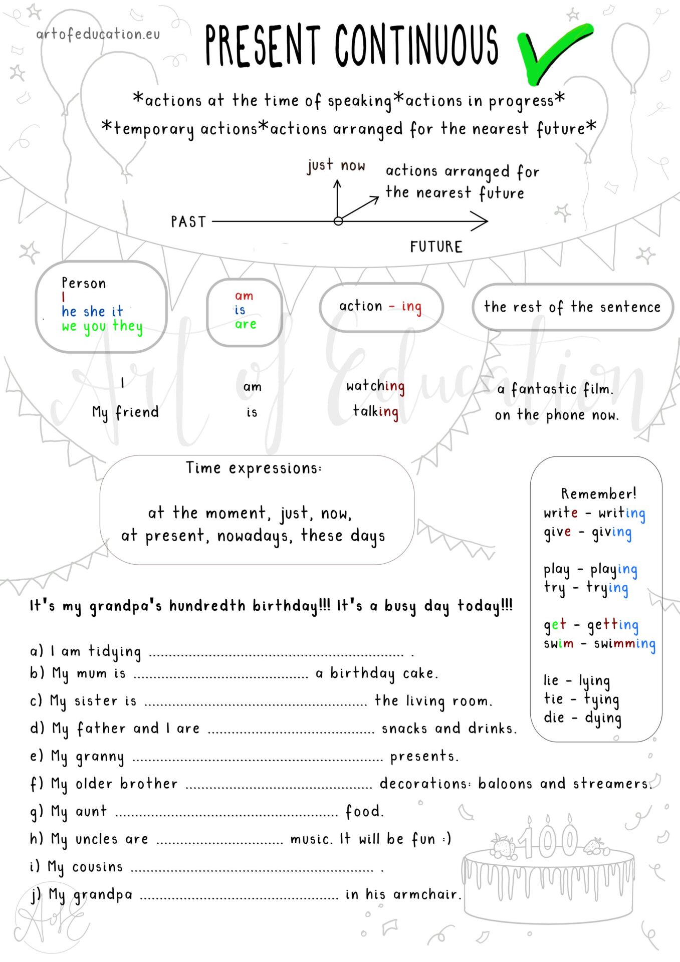 Present Continuous – positive statement. English worksheet for students ...