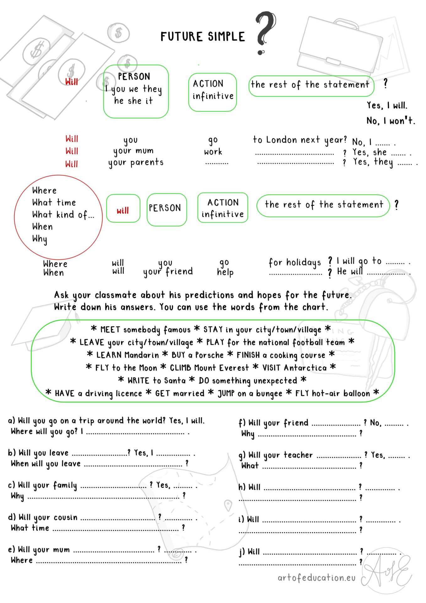 Future Simple – questions. A worksheet for students. - Art of Education