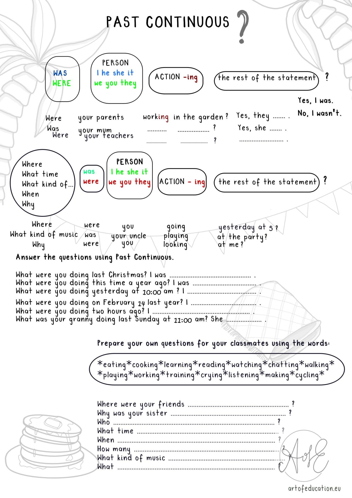 Past Continuous – questions. English worksheet for students - Art of ...
